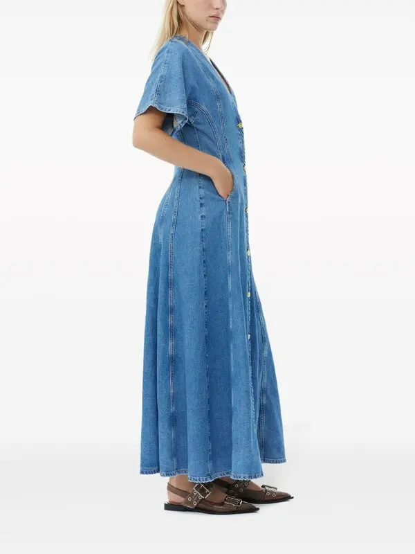 Ganni Denim Maxi Dress - Blue - 40% Off | Editorialist