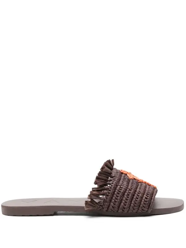 Manebí Raffia Slides - Brown