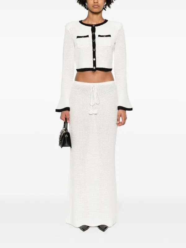 SELF-PORTRAIT Pointelle-knit Cropped Cardigan - White