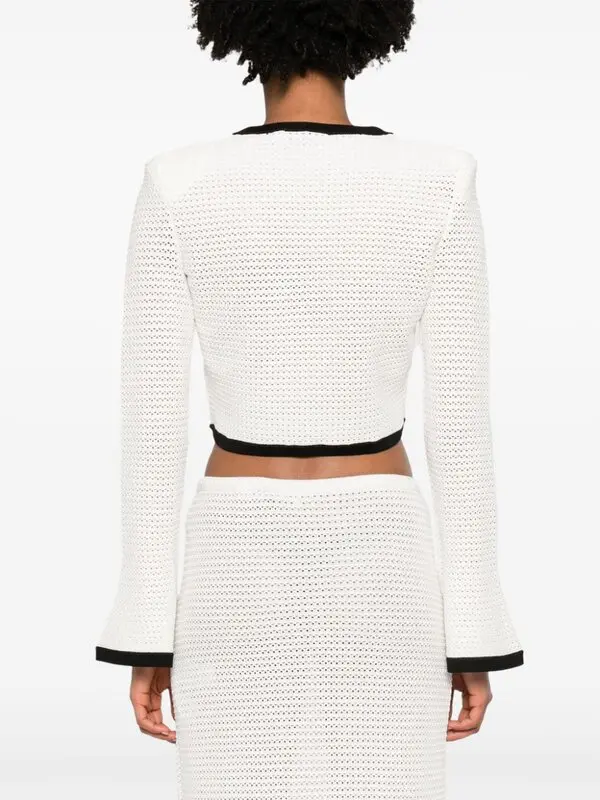 SELF-PORTRAIT Pointelle-knit Cropped Cardigan - White