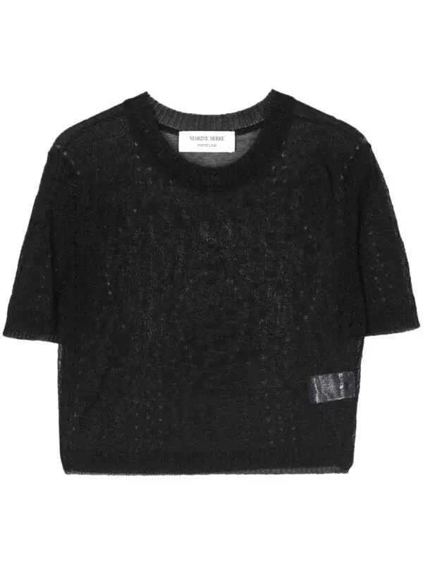 MARINE SERRE Pointelle-knit Cropped Blouse