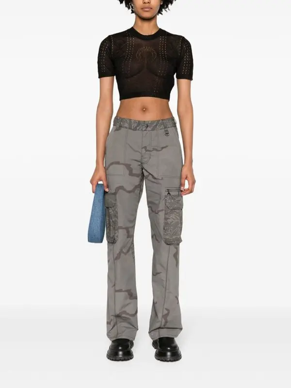 MARINE SERRE Pointelle-knit Cropped Blouse