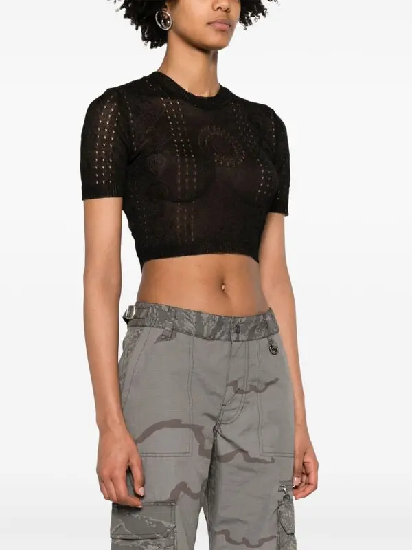 MARINE SERRE Pointelle-knit Cropped Blouse