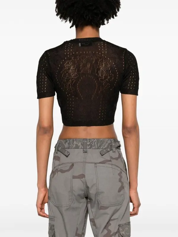 MARINE SERRE Pointelle-knit Cropped Blouse