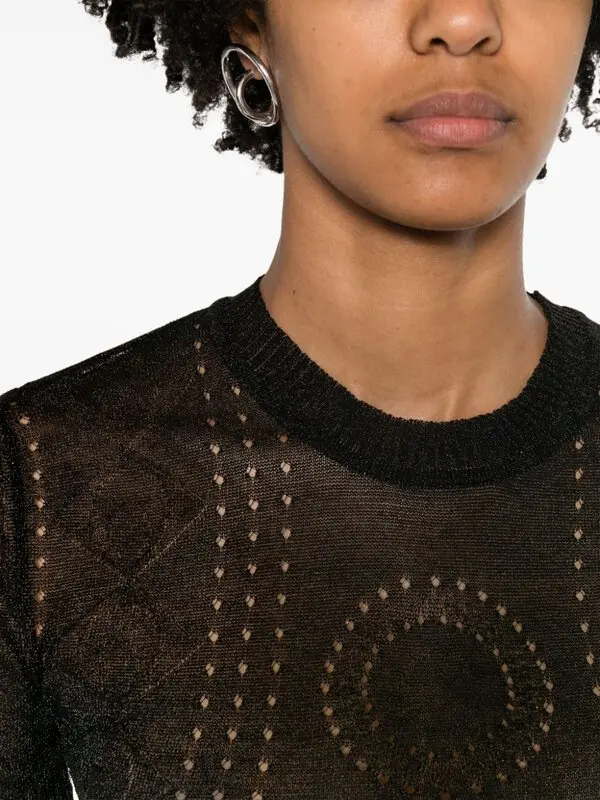 MARINE SERRE Pointelle-knit Cropped Blouse