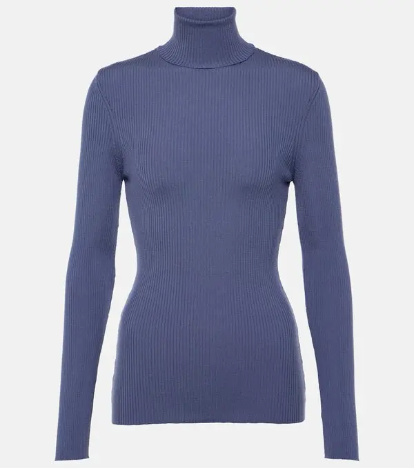 Wolford Ribbed-knit Virgin Wool Turtleneck Top - Blue