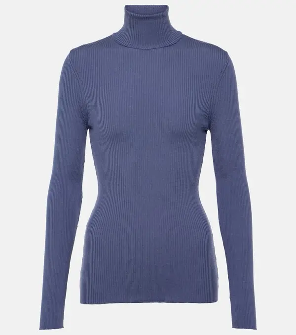 Wolford Ribbed-knit Virgin Wool Turtleneck Top - Blue