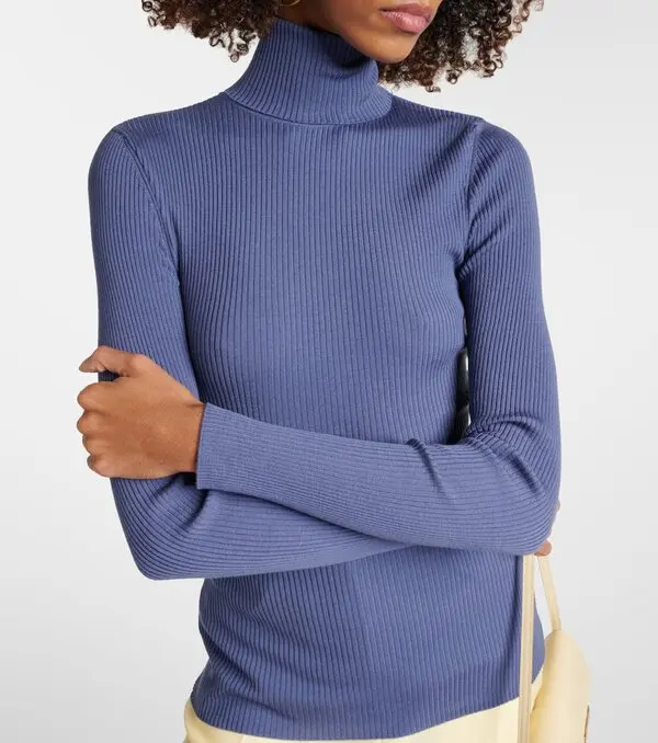 Wolford Ribbed-knit Virgin Wool Turtleneck Top - Blue