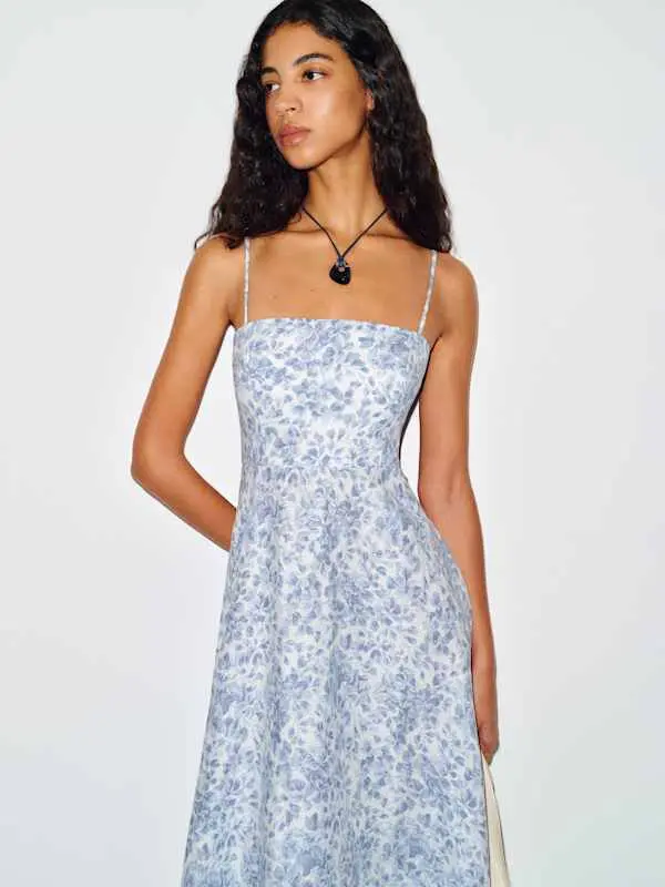 REFORMATION Monette Linen Dress - Blue