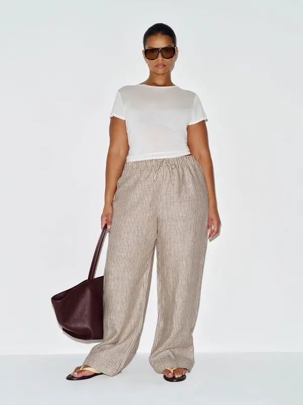 REFORMATION Olina Linen Pant Es - Brown