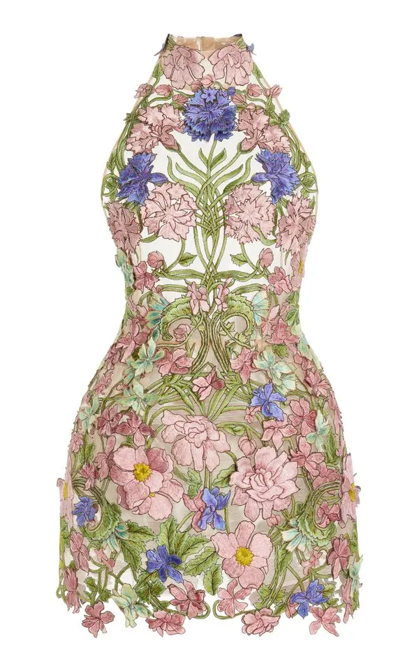 Oscar De La Renta Art Nouveau Embroidered Mini Dress In Multi - 50% Off |  Editorialist
