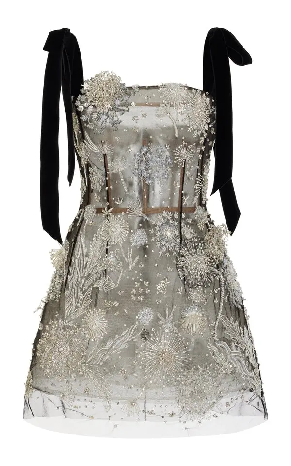 Oscar De La Renta Crystal-Embroidered Midi Dress - Silver | Editorialist