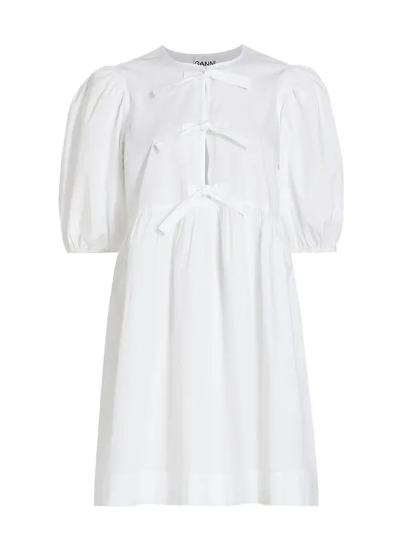 GANNI Poplin Bow Short-sleeve Minidress - Bright White
