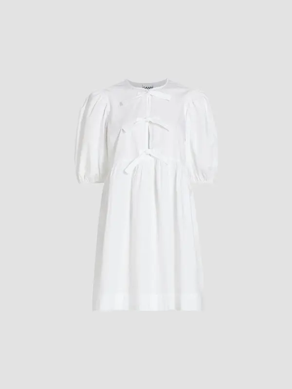 GANNI Poplin Bow Short-sleeve Minidress - Bright White