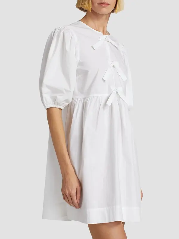 GANNI Poplin Bow Short-sleeve Minidress - Bright White