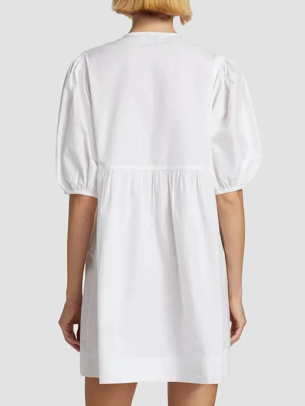 GANNI Poplin Bow Short-sleeve Minidress - Bright White