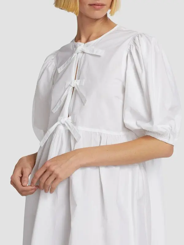 GANNI Poplin Bow Short-sleeve Minidress - Bright White