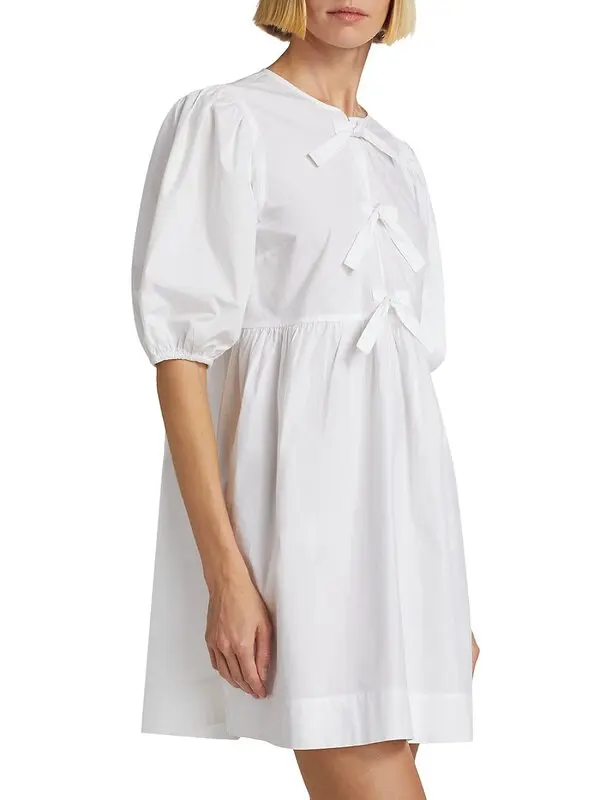 GANNI Poplin Bow Short-sleeve Minidress - Bright White