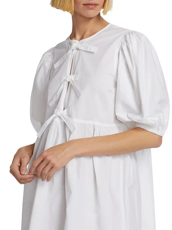 GANNI Poplin Bow Short-sleeve Minidress - Bright White