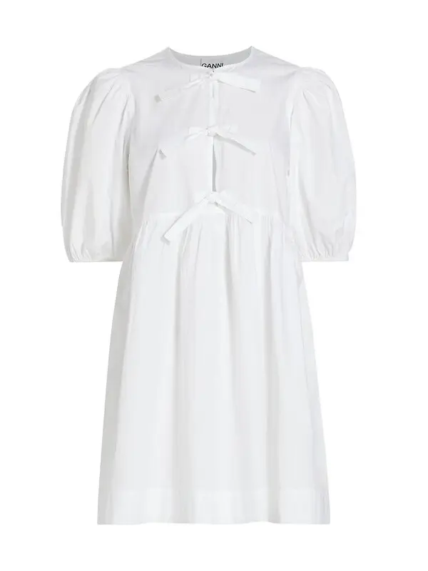 GANNI Poplin Bow Short-sleeve Minidress - Bright White