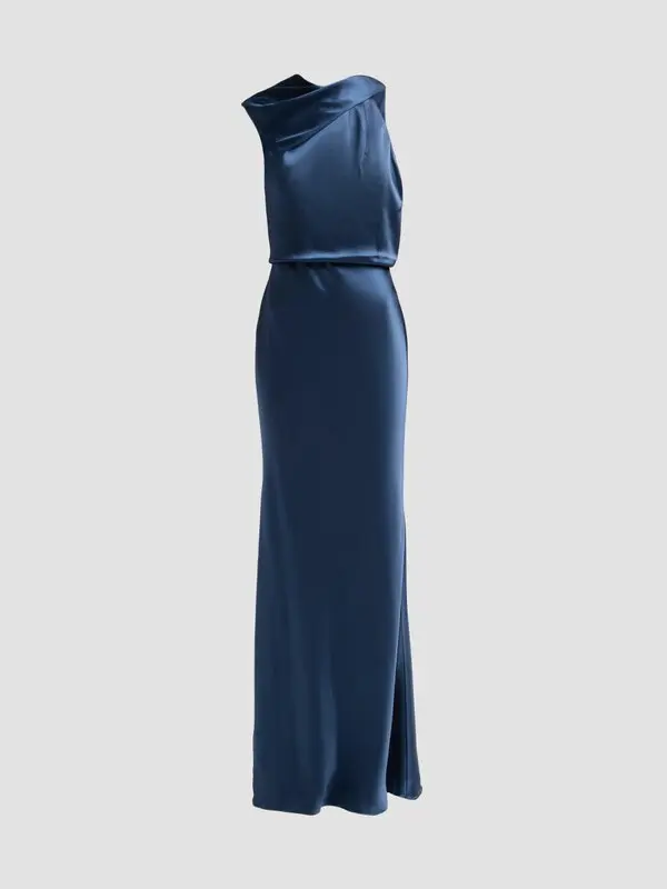 Amsale Asymmetric Satin Gown - French Blue
