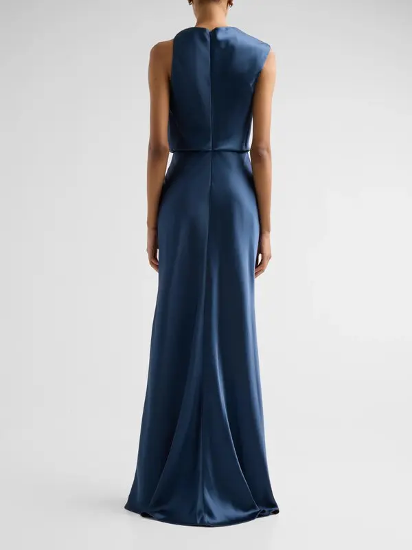 Amsale Asymmetric Satin Gown - French Blue