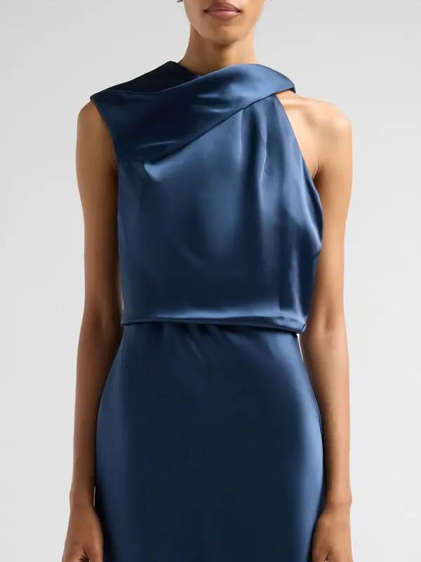 Amsale Asymmetric Satin Gown - French Blue