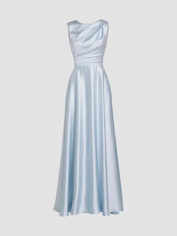 Amsale Draped Boatneck Satin Gown - Ice