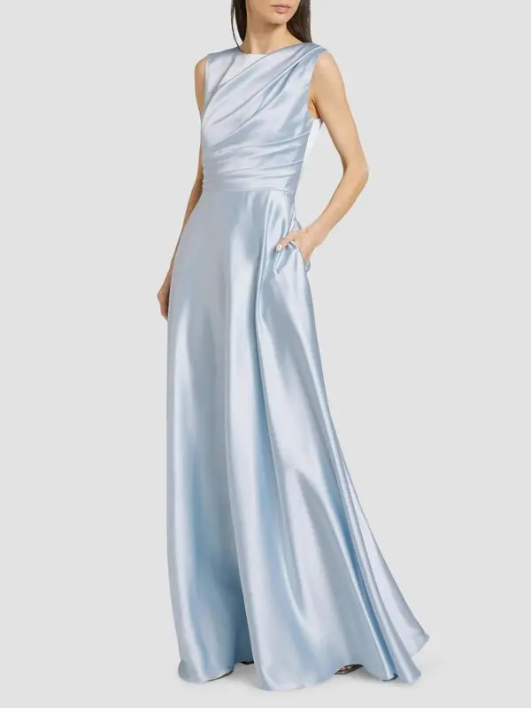 Amsale Draped Boatneck Satin Gown