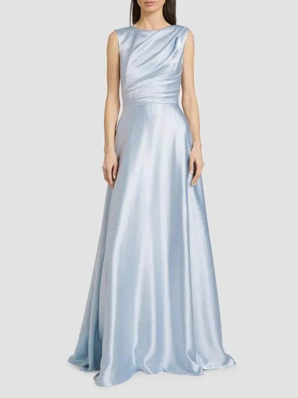Amsale Draped Boatneck Satin Gown
