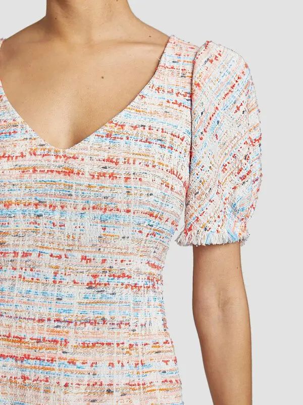 Santorelli Bianca Cotton-blend Tweed Short-sleeve Minidress