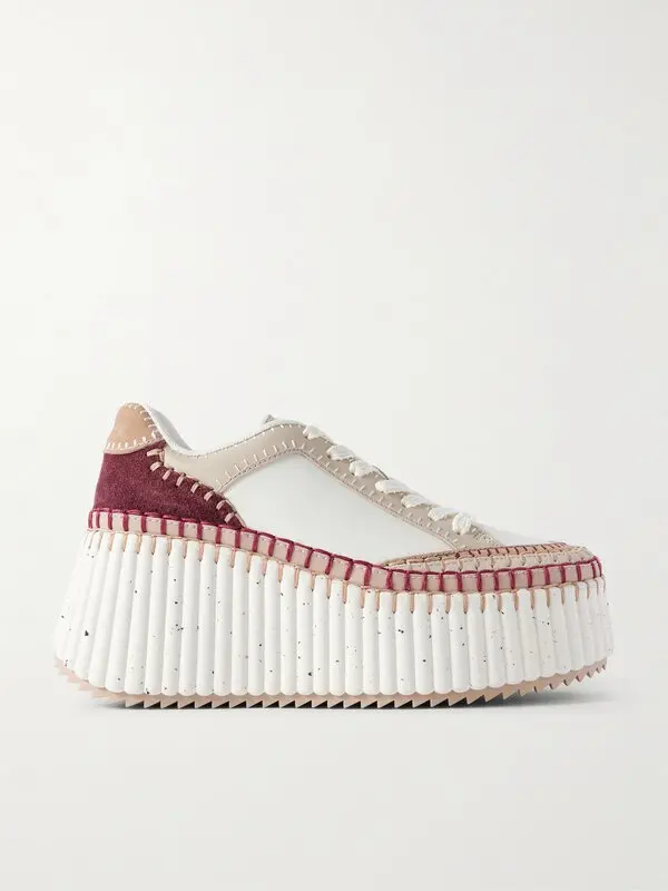 Chloé Nama Suede-trimmed Leather Platform Sneakers - Neutrals