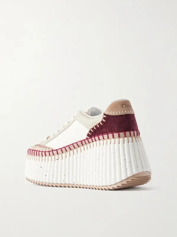 Chloé Nama Suede-trimmed Leather Platform Sneakers - Neutrals