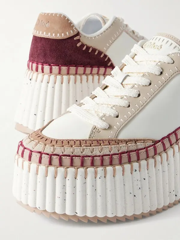 Chloé Nama Suede-trimmed Leather Platform Sneakers - Neutrals