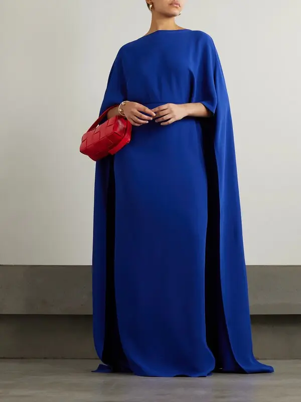 Cape-effect Silk-crepe Gown - Blue