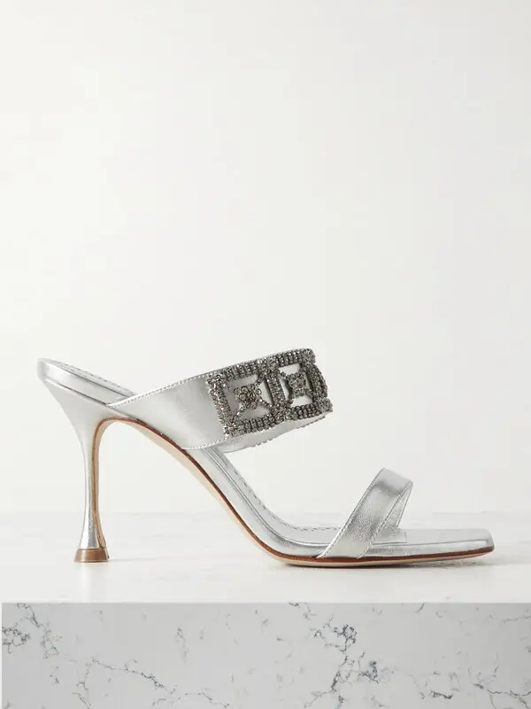 Manolo Blahnik Larapa 90 Crystal-embellished Leather Sandals - Silver