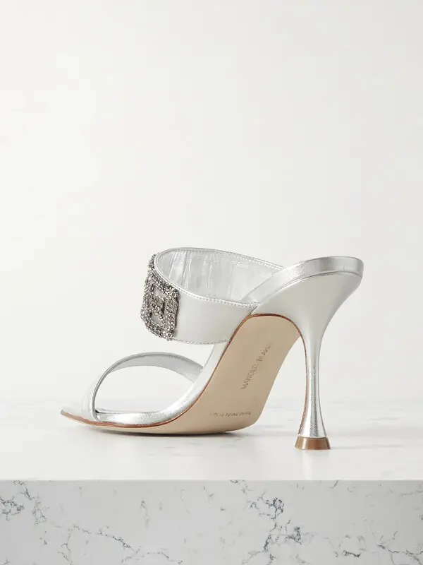 Manolo Blahnik Larapa 90 Crystal-embellished Leather Sandals - Silver