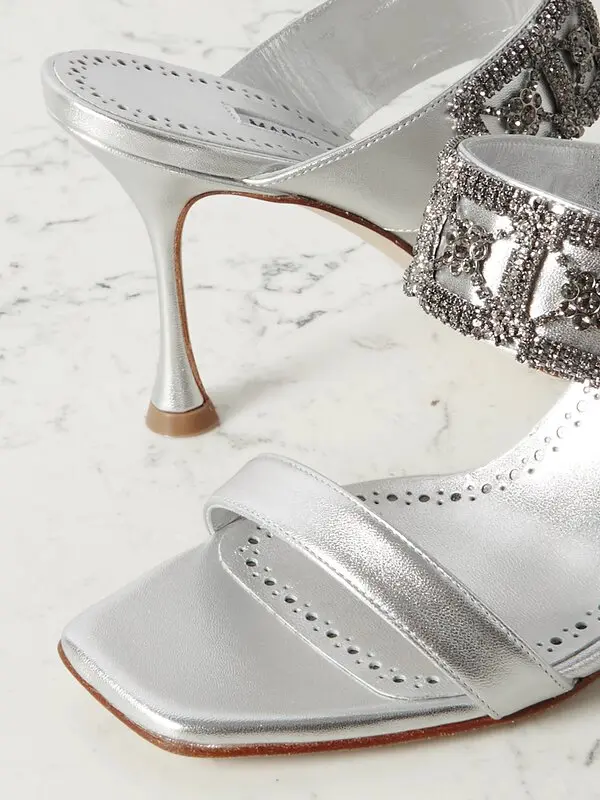 Manolo Blahnik Larapa 90 Crystal-embellished Leather Sandals - Silver