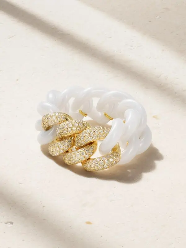 Shay 18-karat Gold, Ceramic And Diamond Link Ring - White