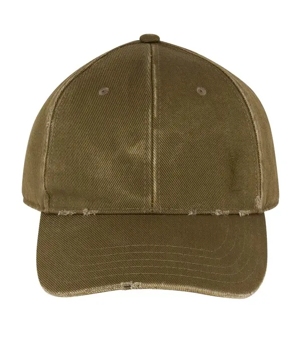 Saint Laurent Distressed Corduroy Cassandre Baseball Cap - Beige