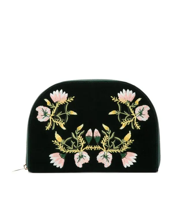 Wolf Embroidered Zoe Zip-up Jewellery Case - Green