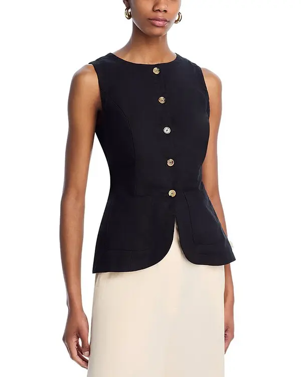 FORE Button-front Linen Blend Vest