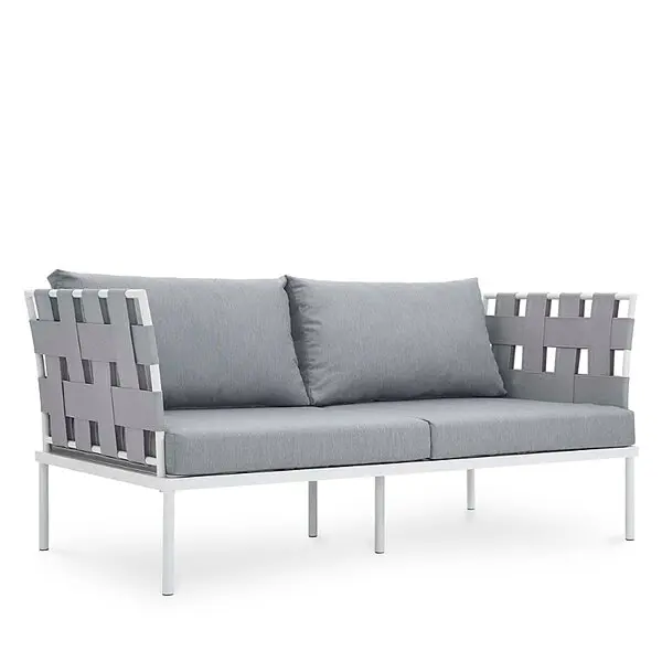 MODWAY Harmony Outdoor Patio Aluminum Loveseat - White Gray