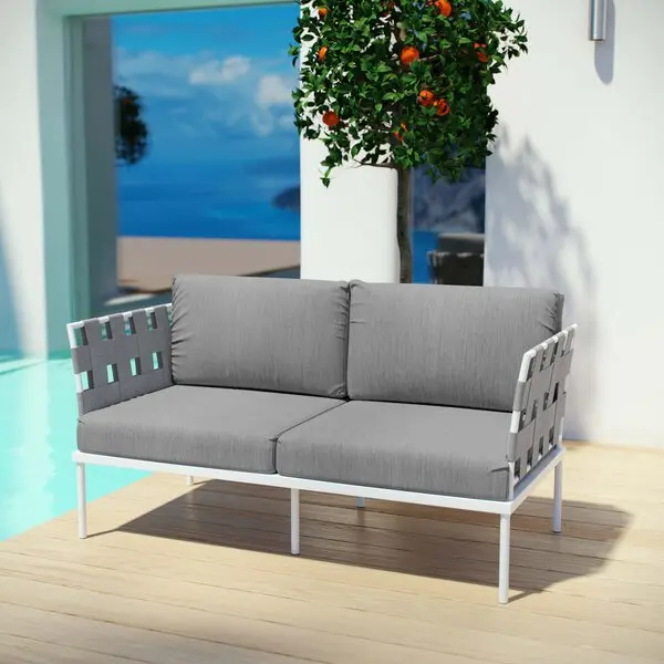 MODWAY Harmony Outdoor Patio Aluminum Loveseat - White Gray