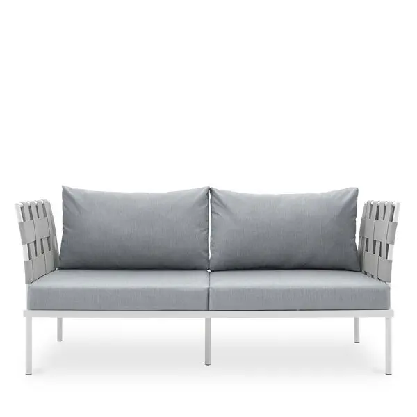 MODWAY Harmony Outdoor Patio Aluminum Loveseat - White Gray