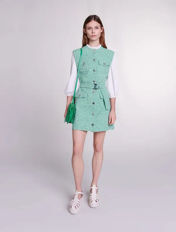 Maje Dual-material Tweed Dress