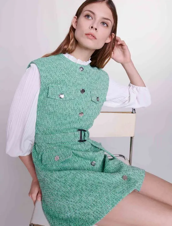 Maje Dual-material Tweed Dress