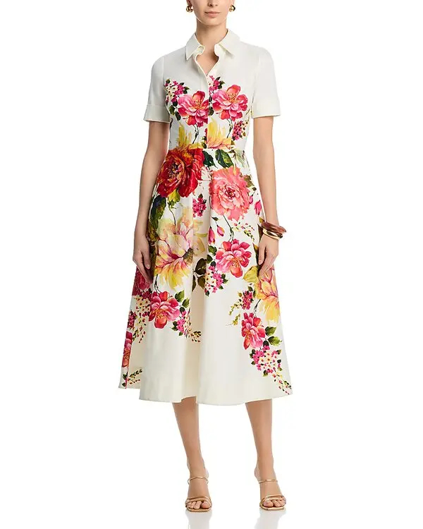 Rickie Freeman For Teri Jon Floral Print Shirt Dress - Ivory Multi