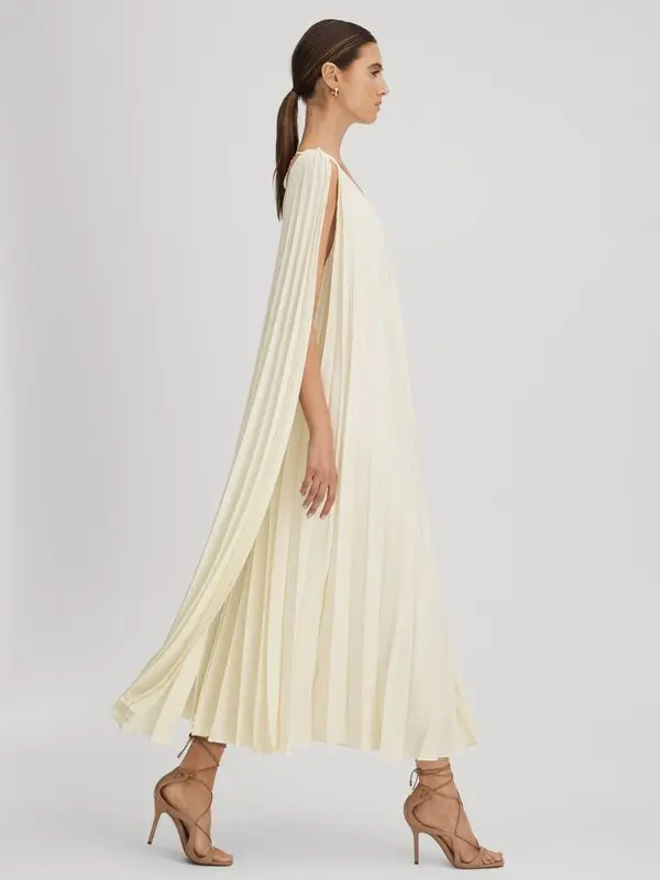 Reiss Loreli Pleated Cape Sleeve Midi Dress In Lemon 64% Off