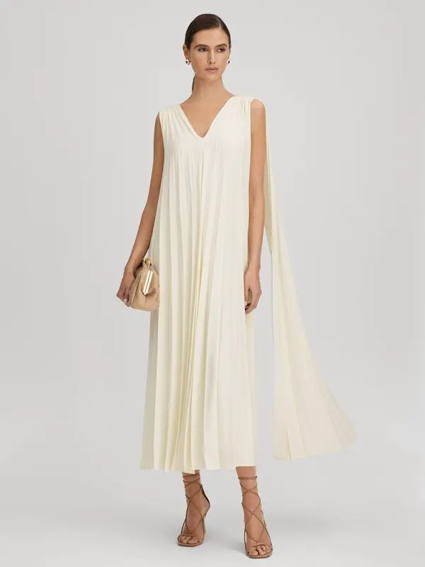 Reiss Loreli Pleated Cape Sleeve Midi Dress In Lemon 65% Off